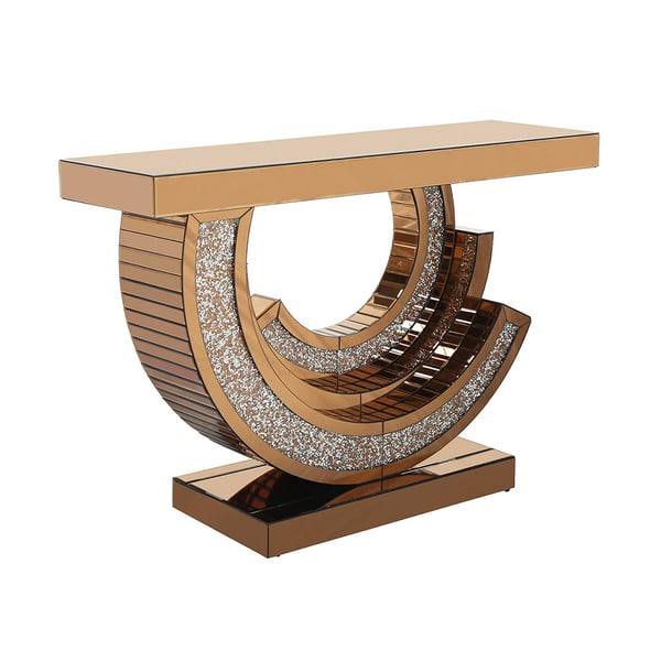 Glittera Modern Gold Console Table with Unique Tiered Base and Glitter ...