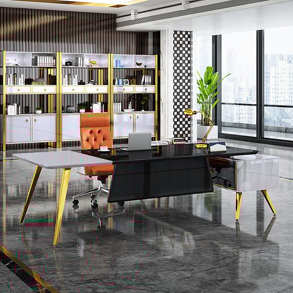 L-Shaped Modern Left Hand Corner Executive Desk with Storage in White ...