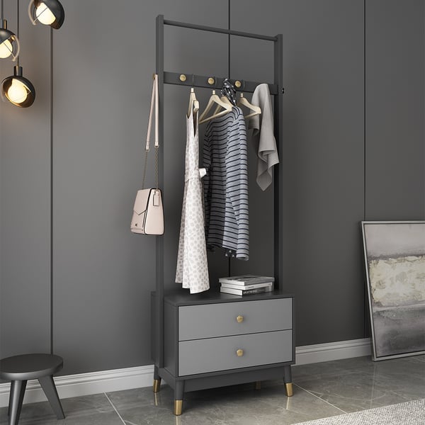 Grey Classic Clothes Rack with Wood Frame Drawers Included | Homary UK