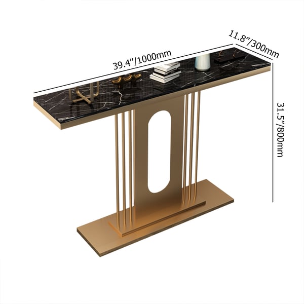 1000mm Modern Narrow Console Table with Pedestal in Black & Gold for ...