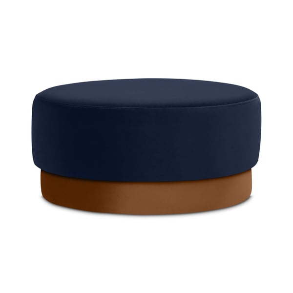 25.6" Modern Round Blue Ottoman Velvet Upholstered | Homary
