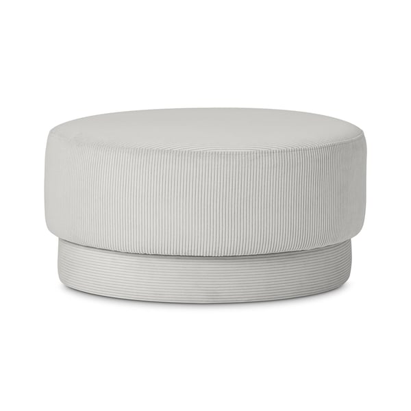 25.6" Modern Round Gray Ottoman Velvet Upholstered-Homary