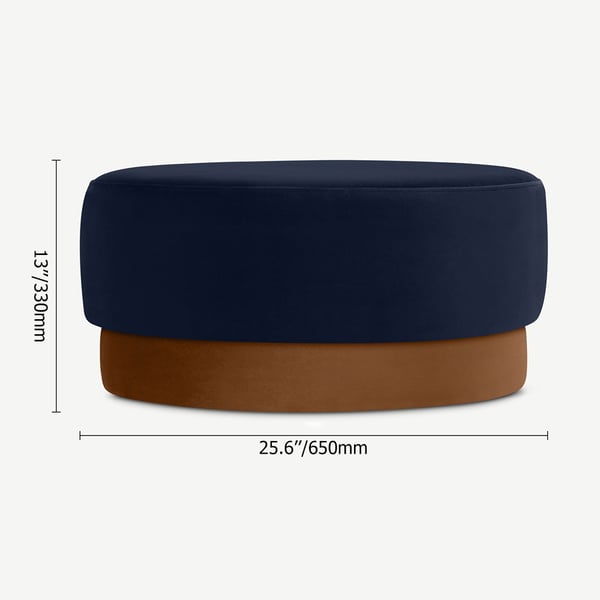25.6" Modern Round Blue Ottoman Velvet Upholstered | Homary