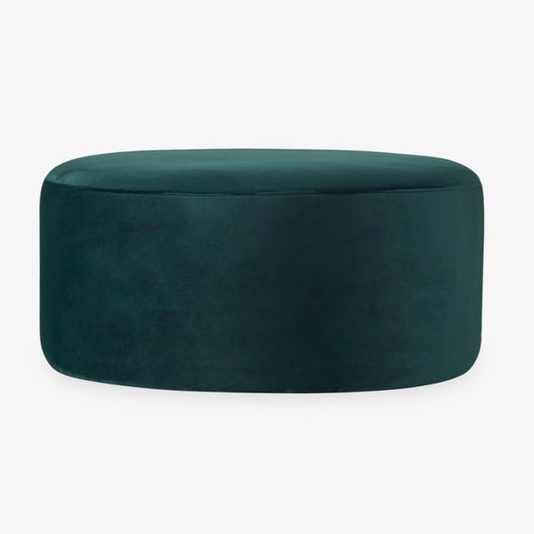 Modern Green Velvet Round Ottoman in Solid Wood Frame | Homary