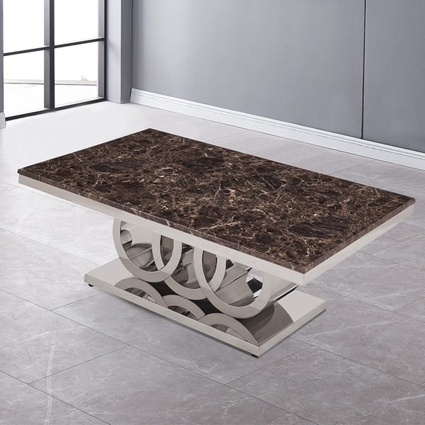 Modern Rectangle Coffee Table Faux Marble Top Overlapping Rounds Chrome ...