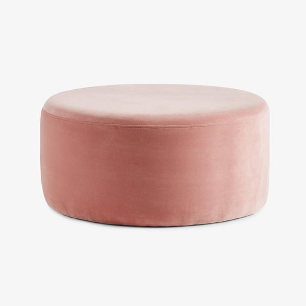 Modern Pink Velvet Round Ottoman in Solid Wood Frame | Homary UK