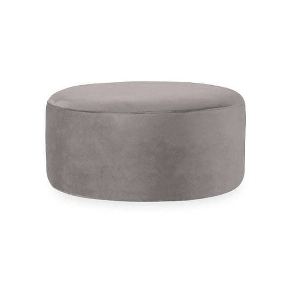 Modern Gray Velvet Round Ottoman in Solid Wood Frame | Homary