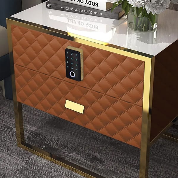 Orange 2 Drawers Bedroom Nightstand with Electronic Lock Stainless ...