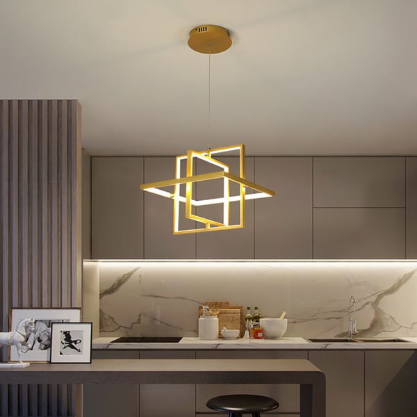 Gold Geometric LED Pendant Light with Adjustable Cables | Homary UK