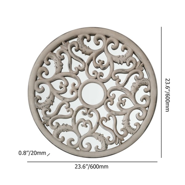 Round Vintage Wall Mirror Hollow-out Carved Flower Art with MDF Frame ...