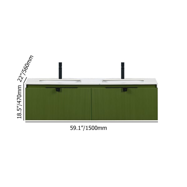 1500mm Green Floating Double Basin Bathroom Vanity with Top and Basin ...