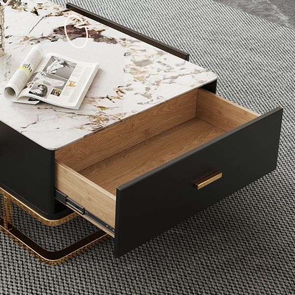 Contemporary Rectangle Sintered Stone Top Coffee Table with 4 Drawers ...