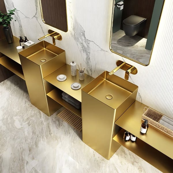 Gold Luxury Stainless Steel Square Sink Pedestal Sink Freestanding | Homary