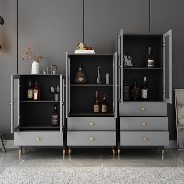 Modern Rectangle Grey Display Cabinet with 2 Shelves & 2 Doors & 3 ...