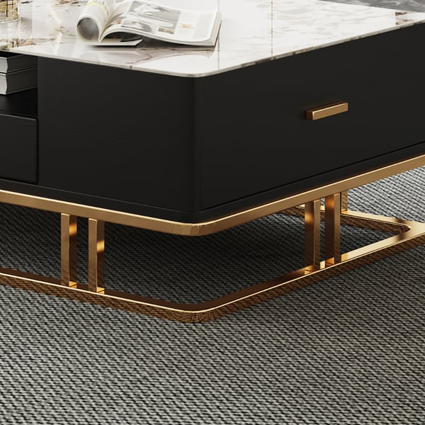 Contemporary Rectangle Sintered Stone Top Coffee Table with 4 Drawers ...