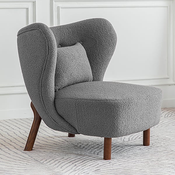 Gray Lamb Wool Accent Chair Wingback Chair in Wooden Frame | Homary