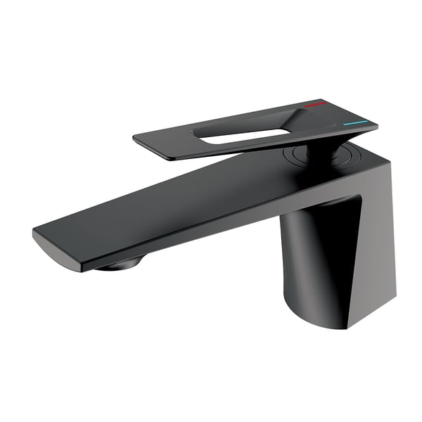 Single Hollow-Out Lever Handle Bathroom Basin Tap Solid Brass in Black ...