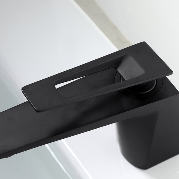 Single Hollow-Out Lever Handle Bathroom Basin Tap Solid Brass in Black ...