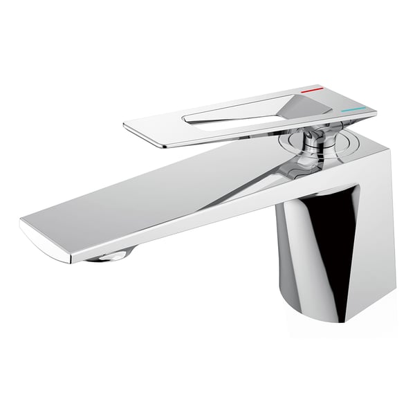 Single Hollow-Out Lever Handle Bathroom Basin Tap Solid Brass in Chrome ...