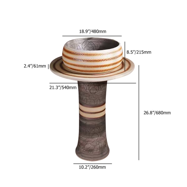 Orange & Grey Cylinder Pedestal Basin & Round Freestanding Basin ...