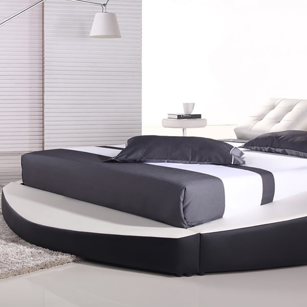 Modern Round Bed Faux Leather Circle Bed Frame with Speaker & Small ...