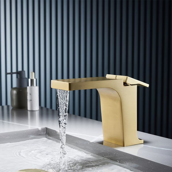 Brushed Gold Modern Monobloc Bathroom Basin Mixer Tap Solid Brass ...