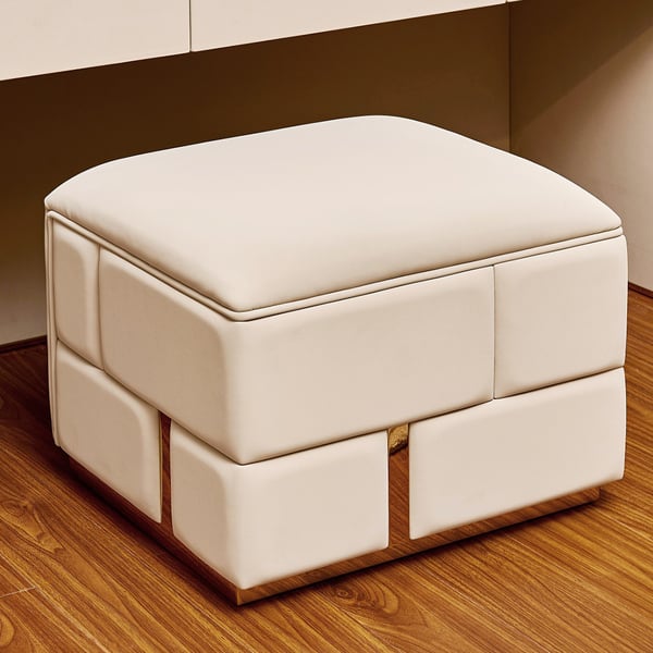 400mm Modern Square Vanity Stool Microfiber Leather Upholstery in Beige ...