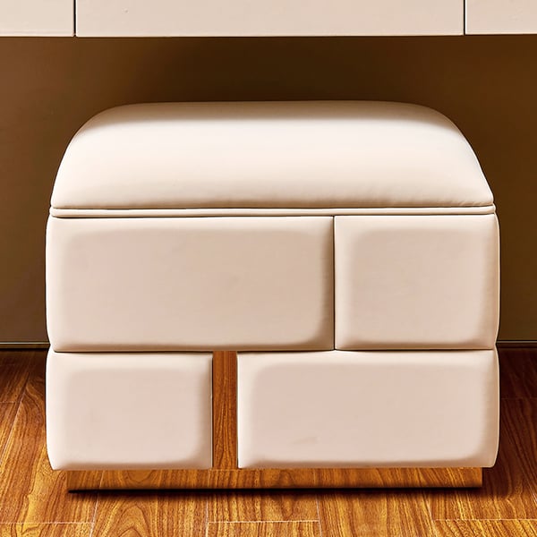 400mm Modern Square Vanity Stool Microfiber Leather Upholstery in Beige ...
