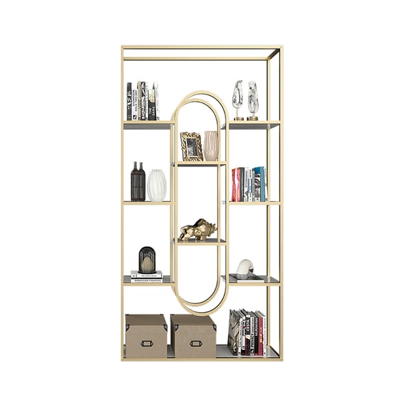 Modern Gold Bookshelf Freestanding Shelves Wood & Metal Open Bookcase ...
