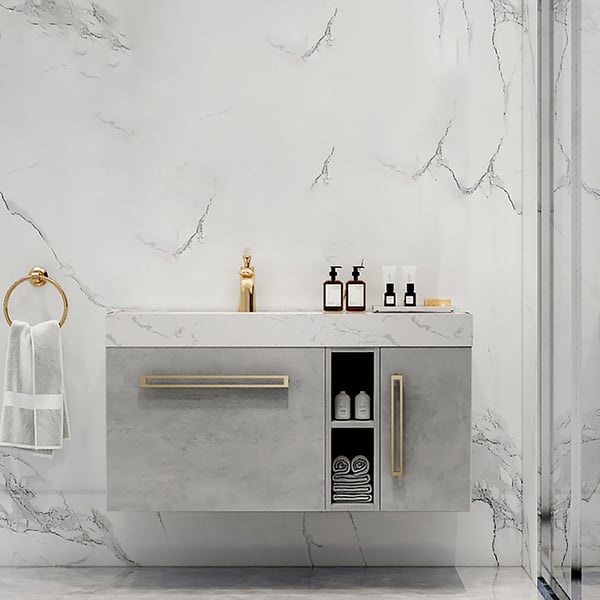 1000mm Grey Floating Bathroom Vanity Single Basin with Faux Marble Top ...