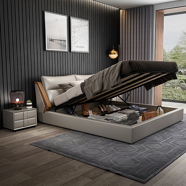 Lit plateforme moderne rembourré en similicuir avec tête de lit ...