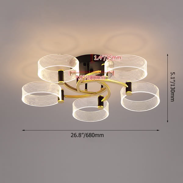 Lampe LED ronde à 5 lumières semi-encastrable moderne en noir et or-Homary