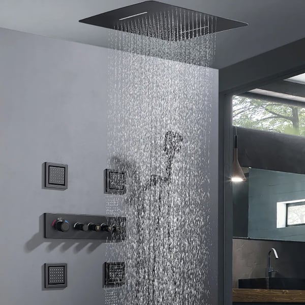 Wall-Mounted 24" Shower System in Matte Black 4-Function Thermostatic ...