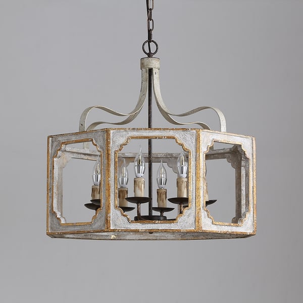 Lightelk Rustic 8-Light Lantern Chandelier Metal and Wood in Antique ...