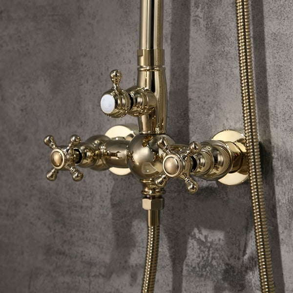 Exposed Round Rain Shower Head & Hand Shower Fixture Cross Handle in ...