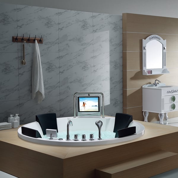 Modern 72" Round LED Drop-In Jetted Tub White Acrylic Whirlpool Tub ...