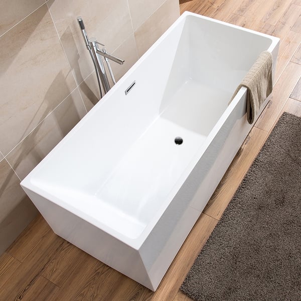 1700mm Rectangle Freestanding Acrylic White Bath with Chrome Linear ...