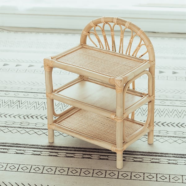 Farmhouse Woven Nightstand Rattan Loop Nightstand Bedside Table in Natural-Homary