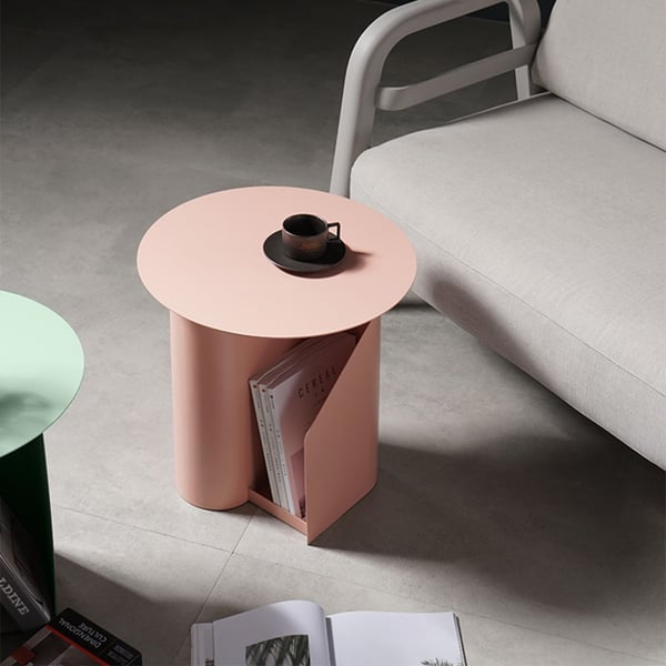 Pink Metal End Table Round Side Table with Storage | Homary