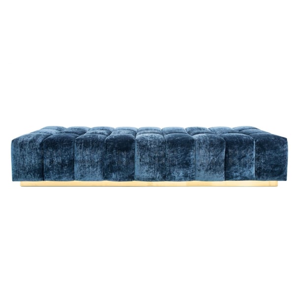 Modern Velvet Upholstered Bench Blue Bench with Sturdy Metal Base in ...