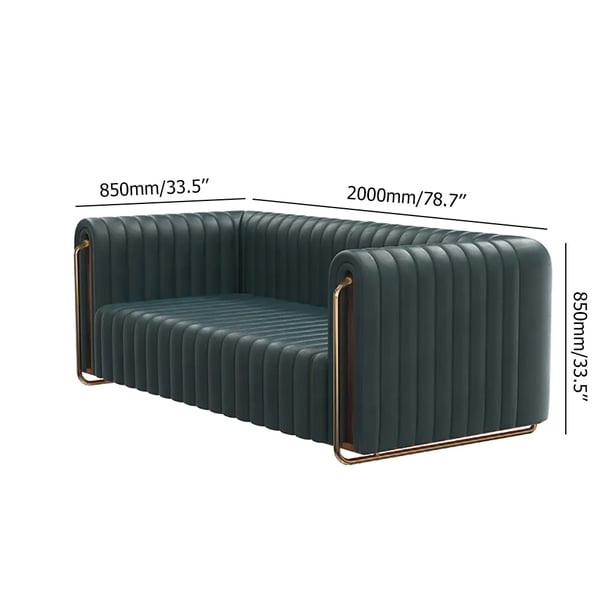 2000mm Retro Green Sofa Leath-Aire Upholstered Sofa 3-Seater Sofa ...