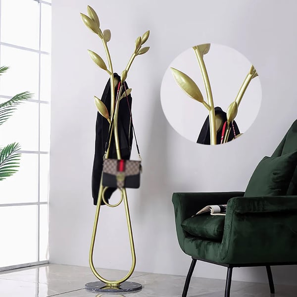 Modern Gold Metal Freestanding Tree Coat Standwith Faux Marble Base ...