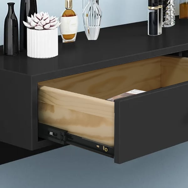 Modern Black Floating Desk with Drawers Wall Mounted Desk in Pine Wood ...