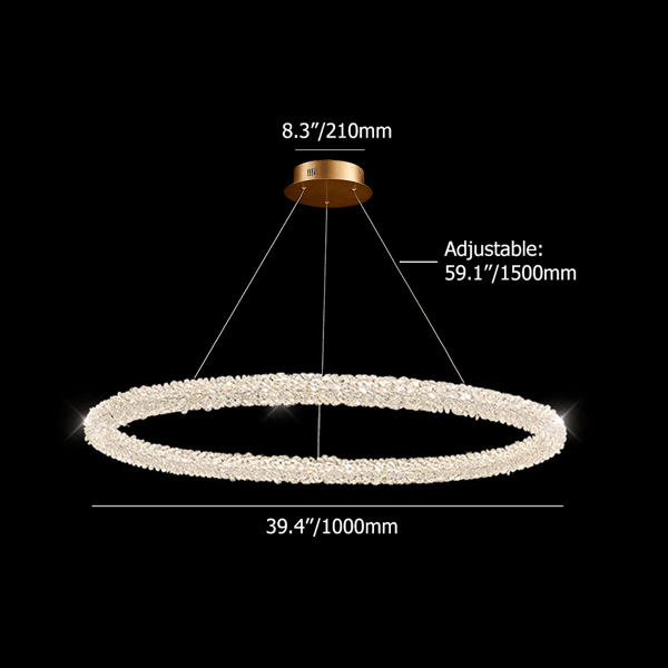 Suspension LED en cristal de cercle postmoderne avec câbles réglables ...
