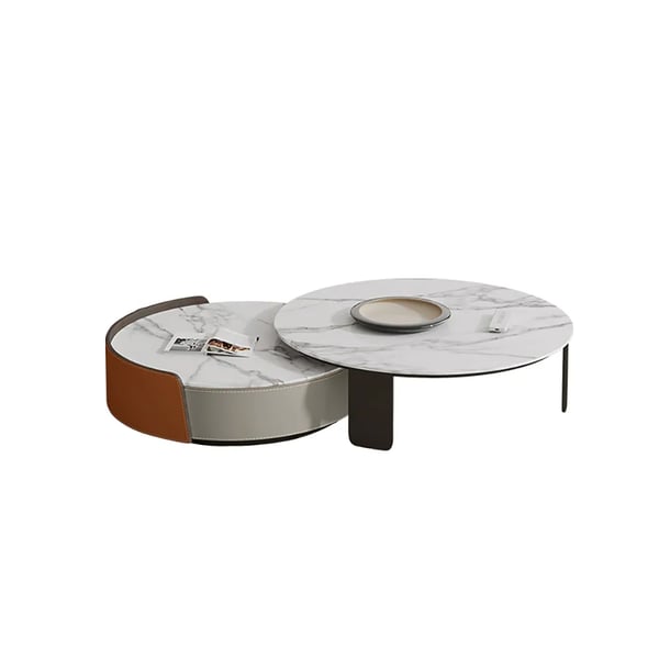 Modern Round Orange & Gray 2-Piece Sintered Stone Top Nesting Coffee ...