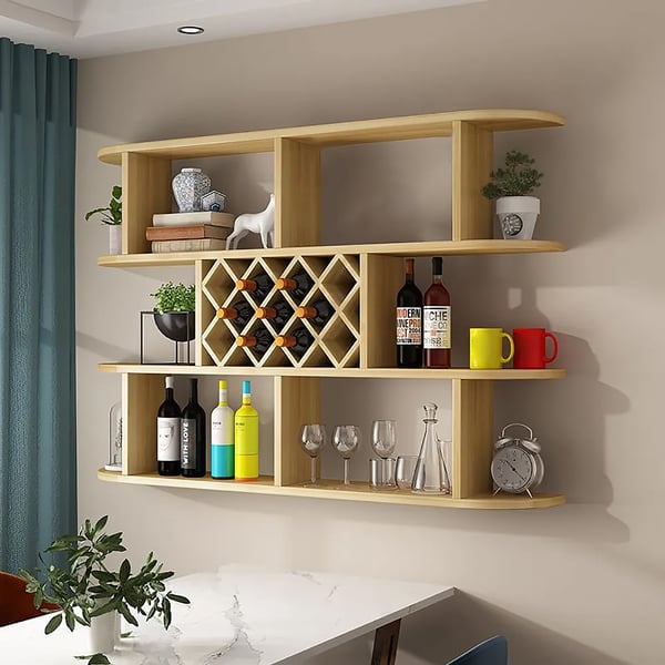 Contemporary Wall Mounted Wine Rack in Natural | Homary