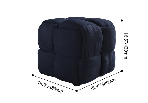 Modern 19" Blue Cube Ottoman Weave Linen Upholstered | Homary UK