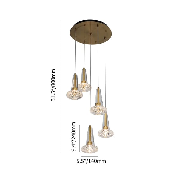 5-Light Crystal Cluster Pendant Light Modern Ceiling Light | Homary UK