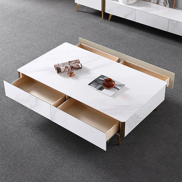 Modern Rectangle Coffee Table with Sintered Stone Top & Drawers in ...