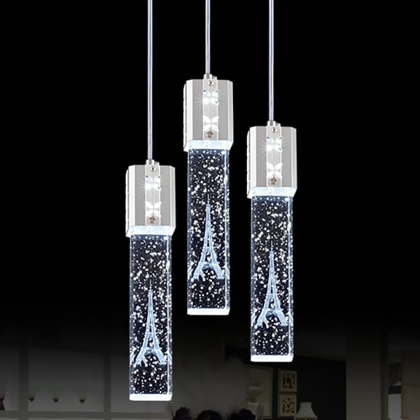 3-Light Crystal Tower-Shape LED Ceiling Pendant Light | Homary